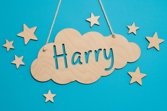 Cloud and Stars Personalised Childs Name Bedroom or Nursery - Etsy UK