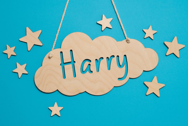 Cloud and Stars Personalised Childs Name Bedroom or Nursery Sign - Etsy UK