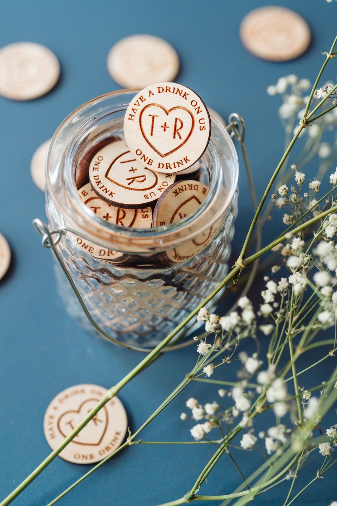 Love Heart Drinks Tokens // Wedding Couple Initials and Date. Have a ...