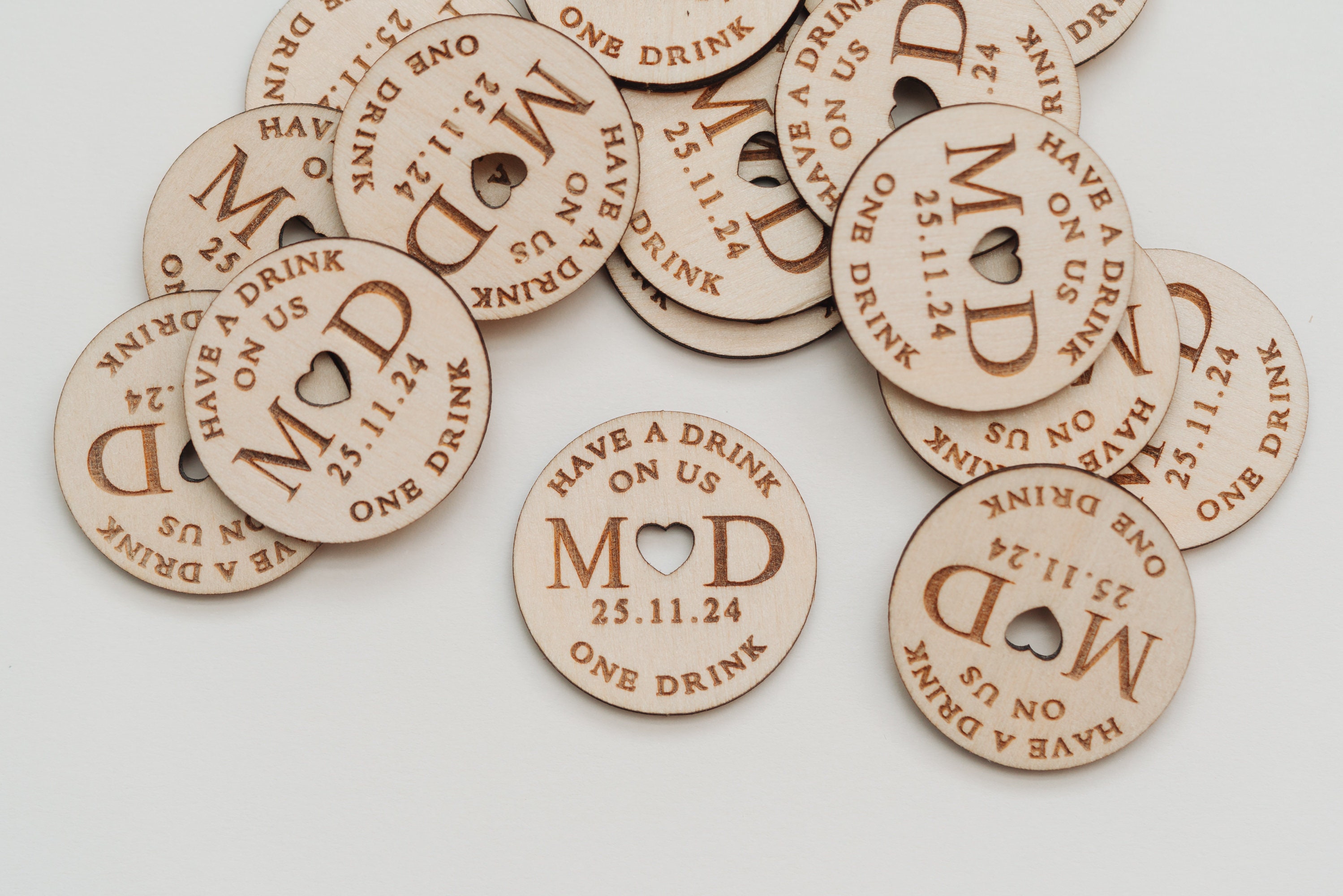 Wedding Drinks Tokens // Wedding Day Couple Initials and Date. - Etsy