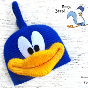 Road runner hat Crochet vintage 90s retro cartoon hat Bird hat | Etsy