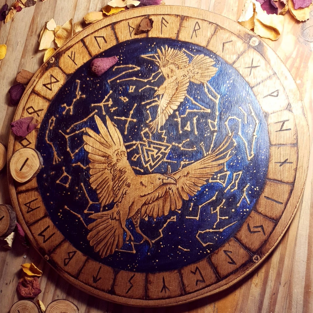 Runic Divination Board, Futhark Runes, Constellations, Odin, Ravens ...