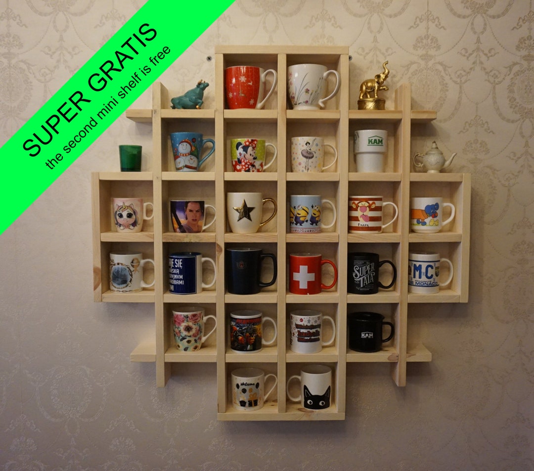Handmade Solid Wood Cup Shelf Coffee Tea Mug Shelf, Cup Holder, Wall ...