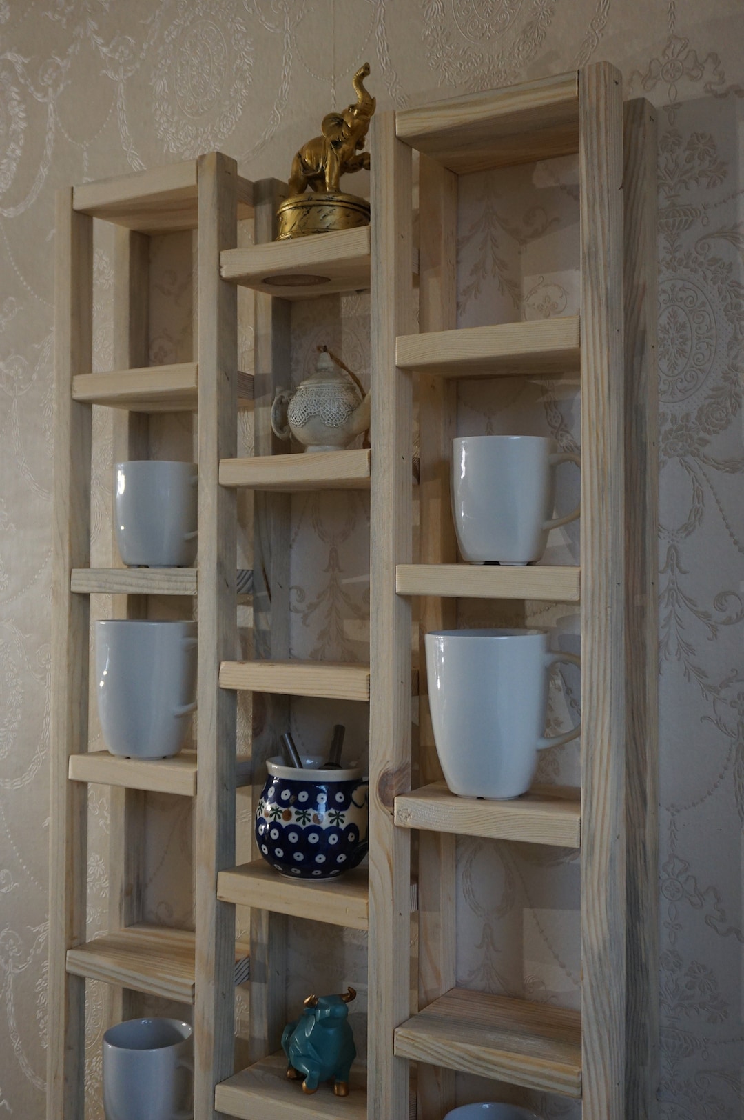 Handmade Solid Wood Cup Shelf Coffee Tea Mug Shelf, Cup Holder, Wall ...