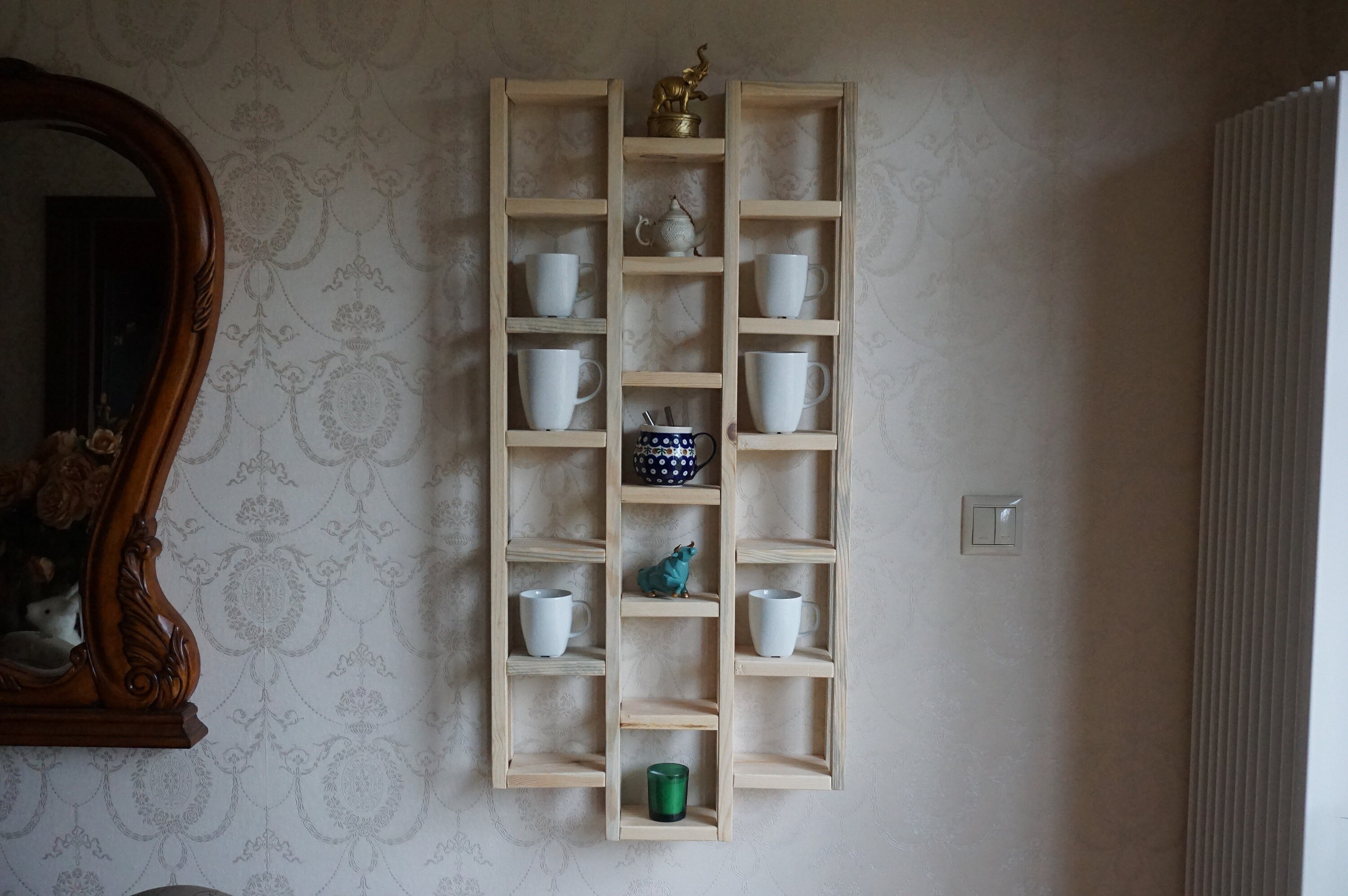 Handmade Solid Wood Cup Shelf Coffee Tea Mug Shelf, Cup Holder, Wall ...