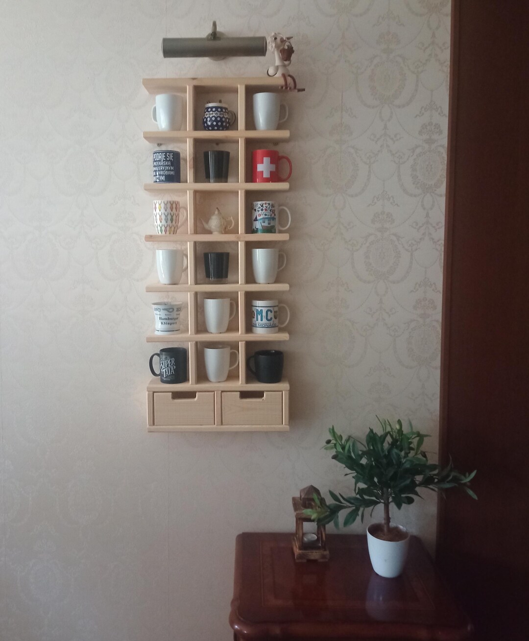 Handmade Solid Wood Cup Shelf Coffee Tea Mug Shelf, Cup Holder, Wall ...