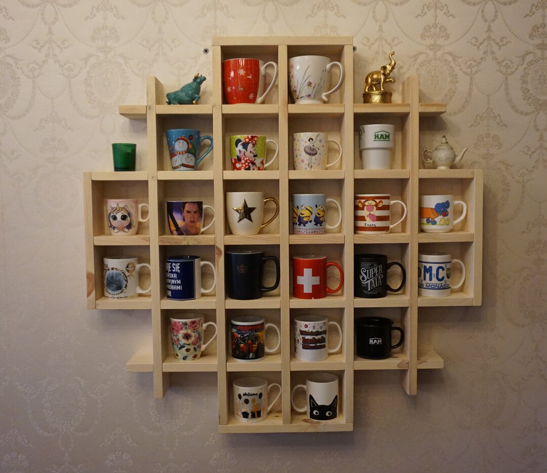 Handmade Solid Wood Cup Shelf Coffee Tea Mug Shelf, Cup Holder, Wall ...