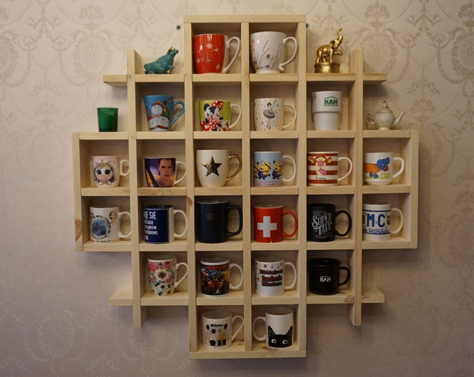 Handmade Solid Wood Cup Shelf Coffee Tea Mug Shelf, Cup Holder, Wall ...