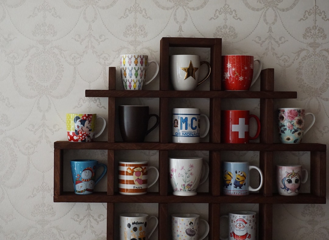 Handmade Solid Wood Cup Shelf Coffee Tea Mug Shelf, Cup Holder, Wall ...