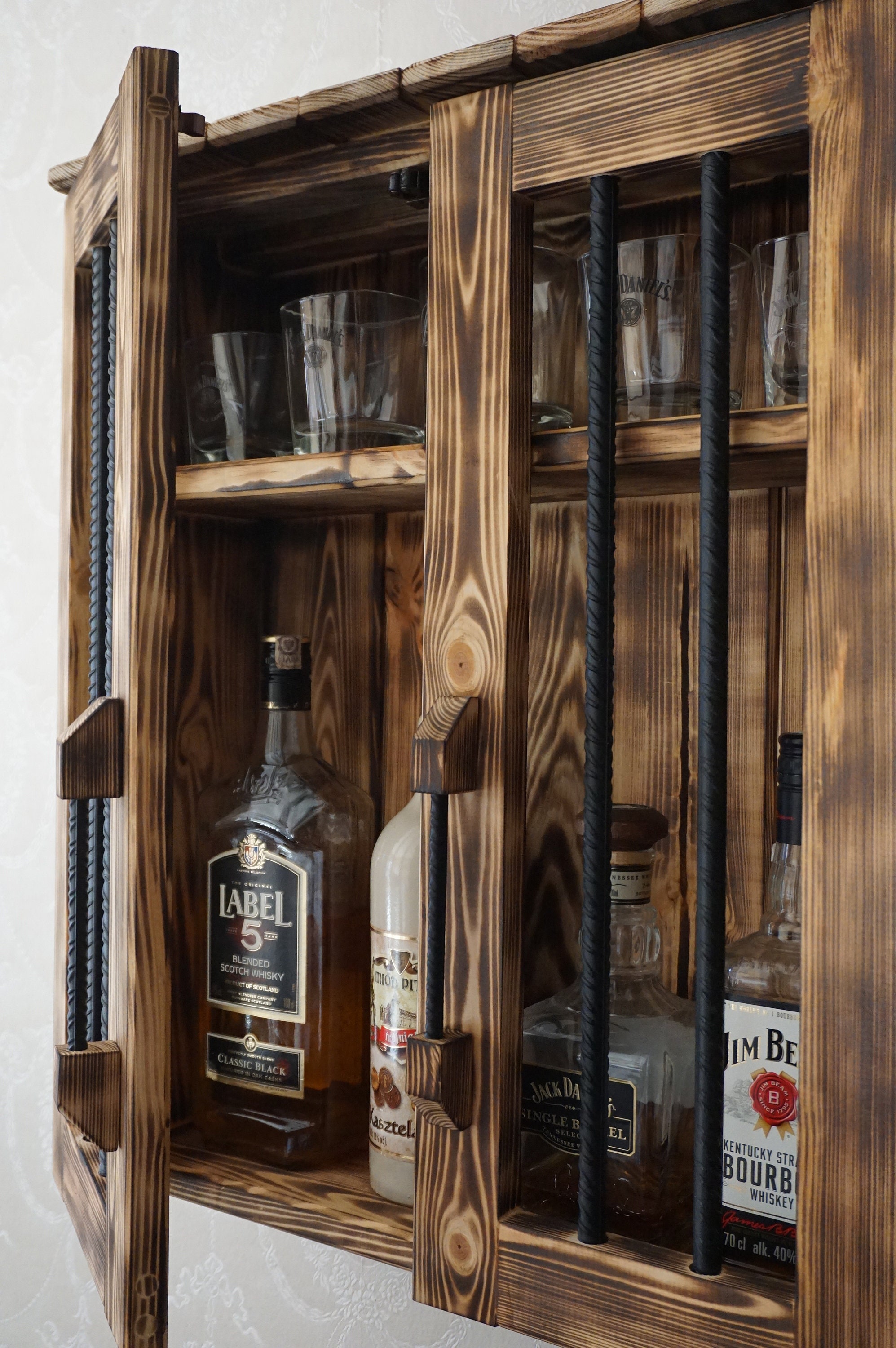 Wall Mounted Liquor Cabinet, Whisky Wall Bar Cabinet, Jail Whisky Bar ...