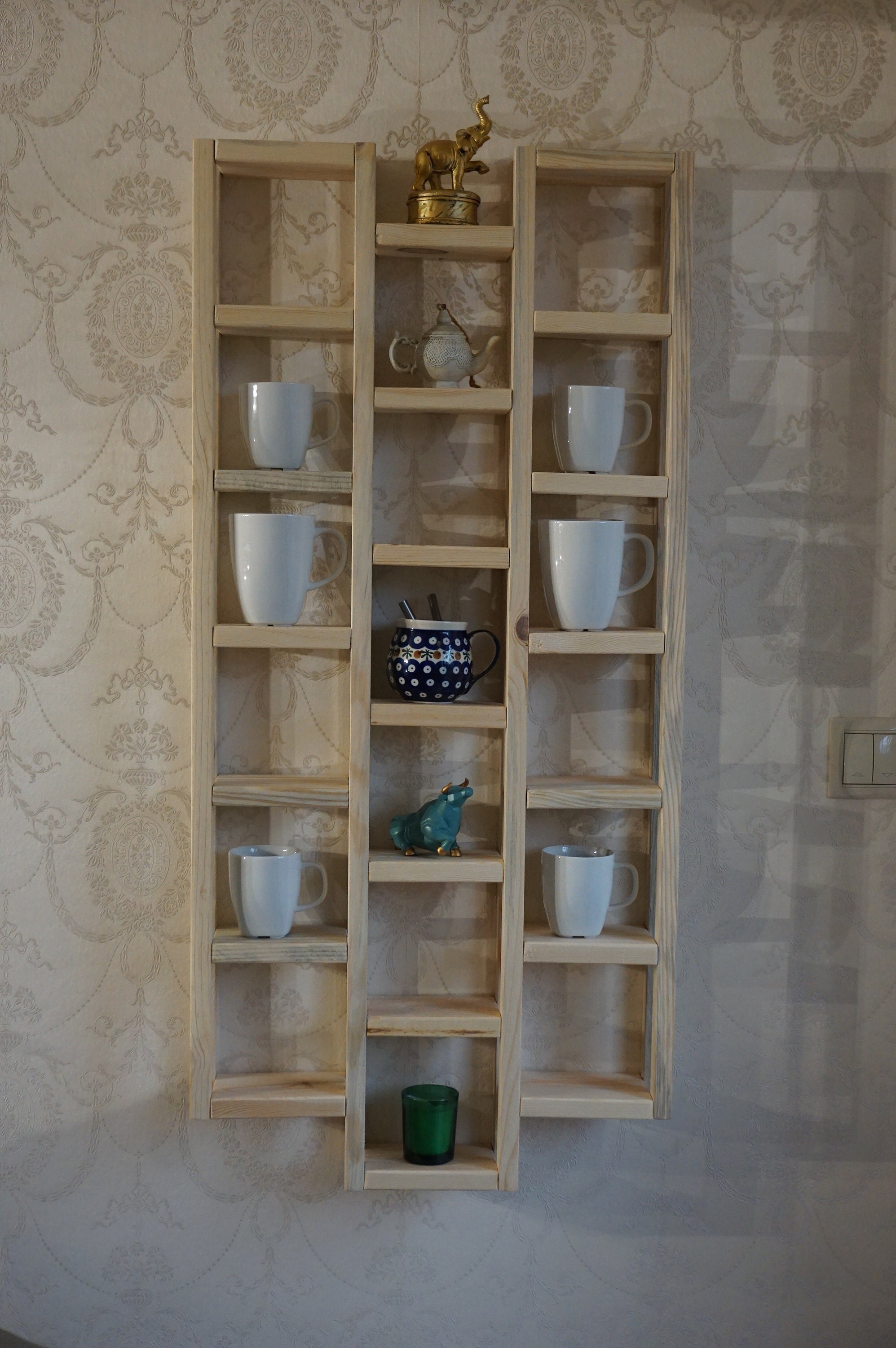 Handmade Solid Wood Cup Shelf Coffee Tea Mug Shelf, Cup Holder, Wall ...