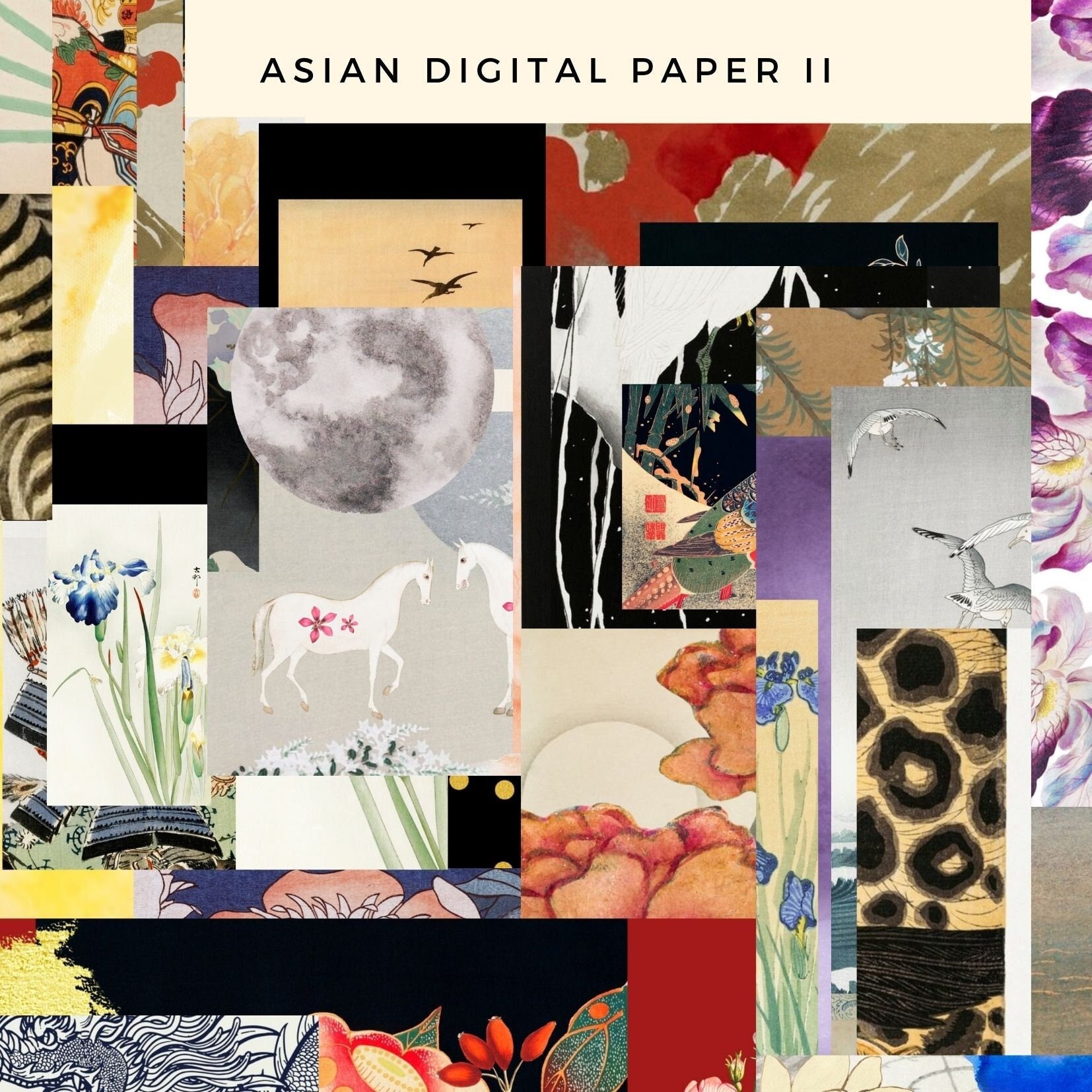 Printable Asian Vintage Digital Download Paper, Animals, Flowers ...