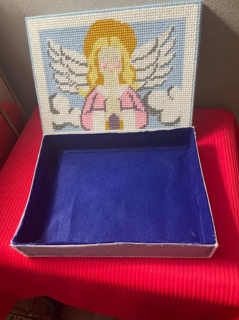 Handmade 12" X 10" X 3" Plastic Canvas With Angel Face Box W/lining - Etsy