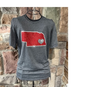 Nebraska State Rhinestone Shirt, State of Nebraska Rhinestone T-shirt ...