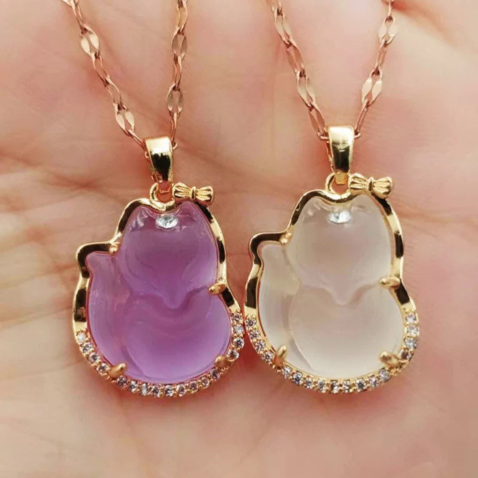 Jade Fox Design Necklace With Cubic Zirconia - Etsy