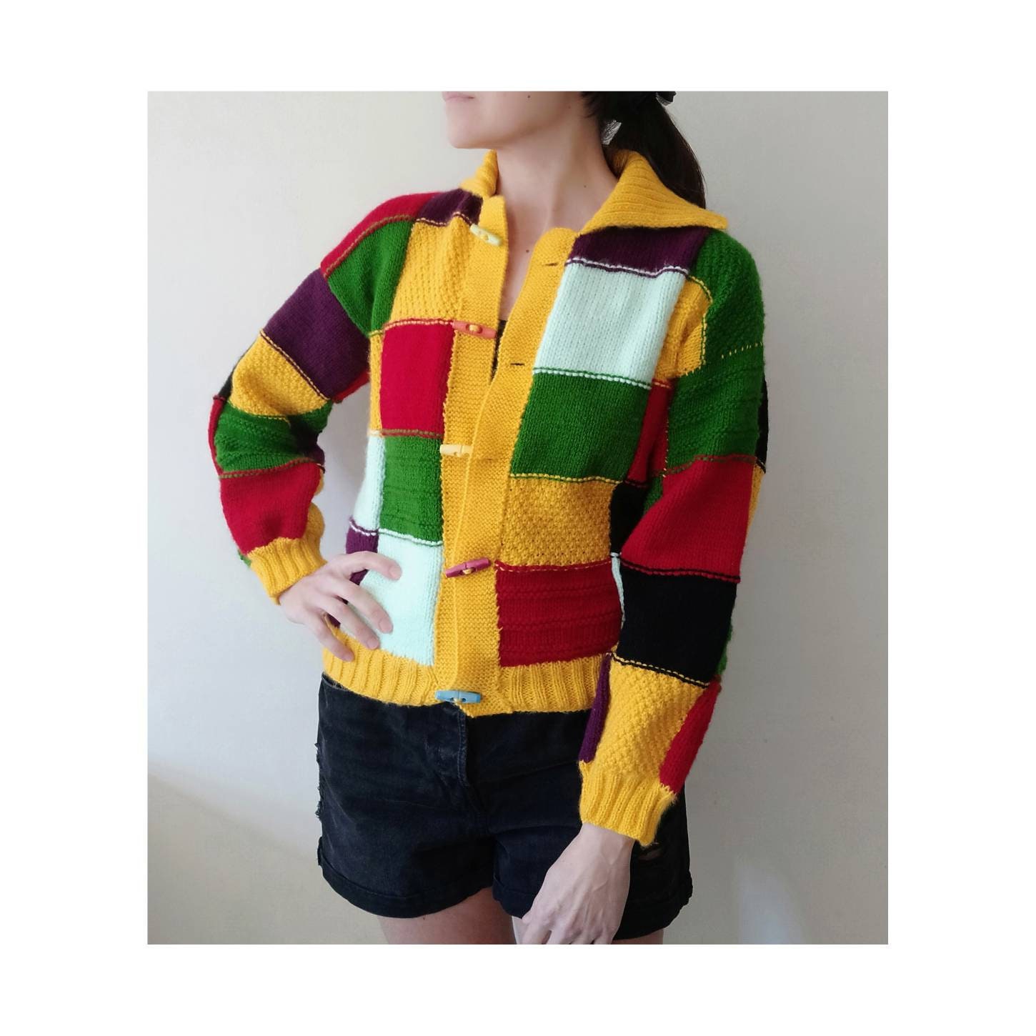 Hand Knitted Patchwork Cardigan - Etsy