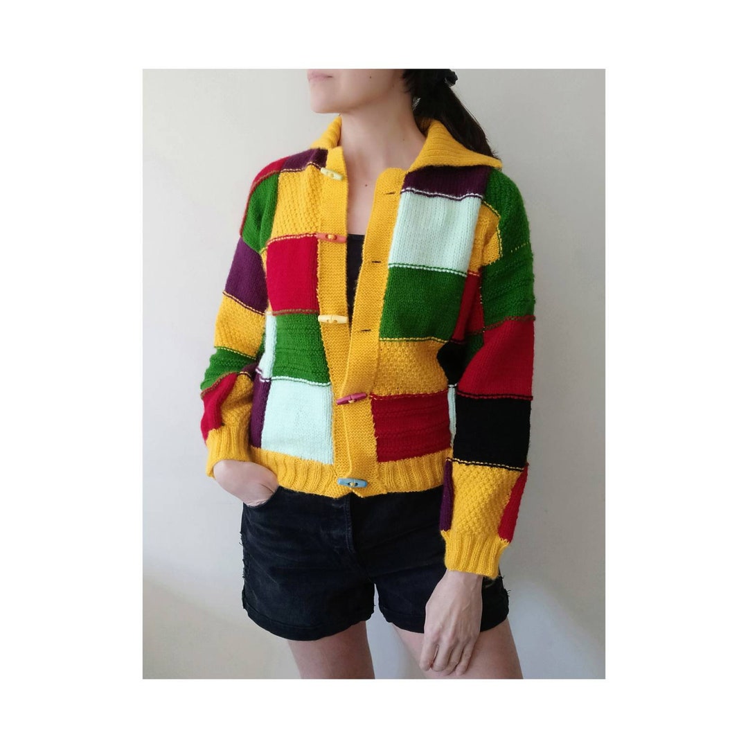 Hand Knitted Patchwork Cardigan - Etsy