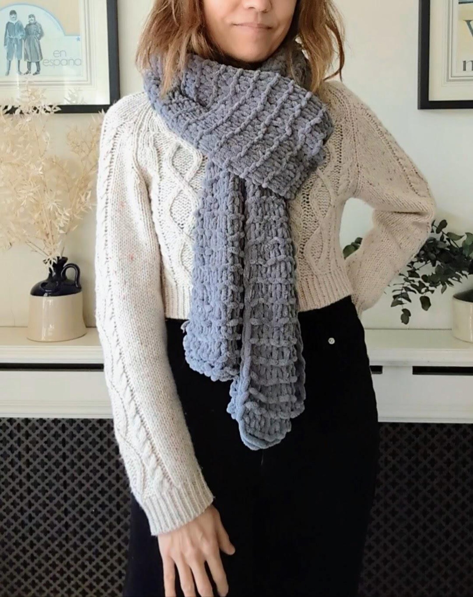 Hand Knitted Chunky Gray Scarf - Etsy