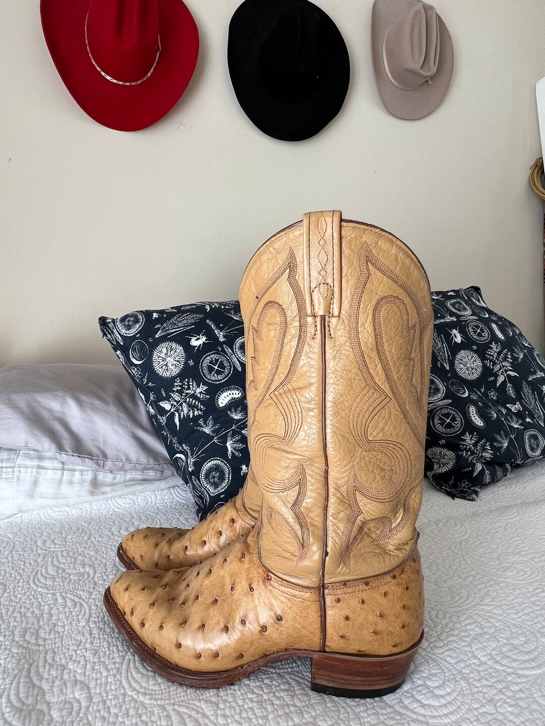 Vintage J. Chisholm Mens Ostrich Cowboy Boots 8.5D - Etsy