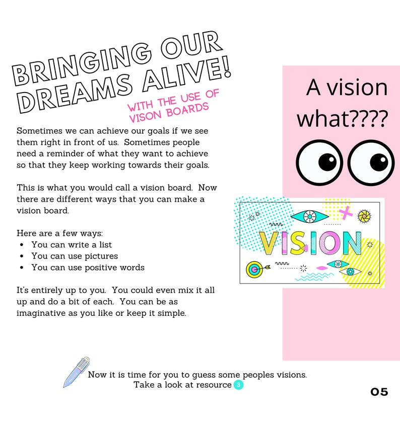 Girls Vision Board Kit | Girls Goal Kit |tween Girls Worksheets | Goal ...