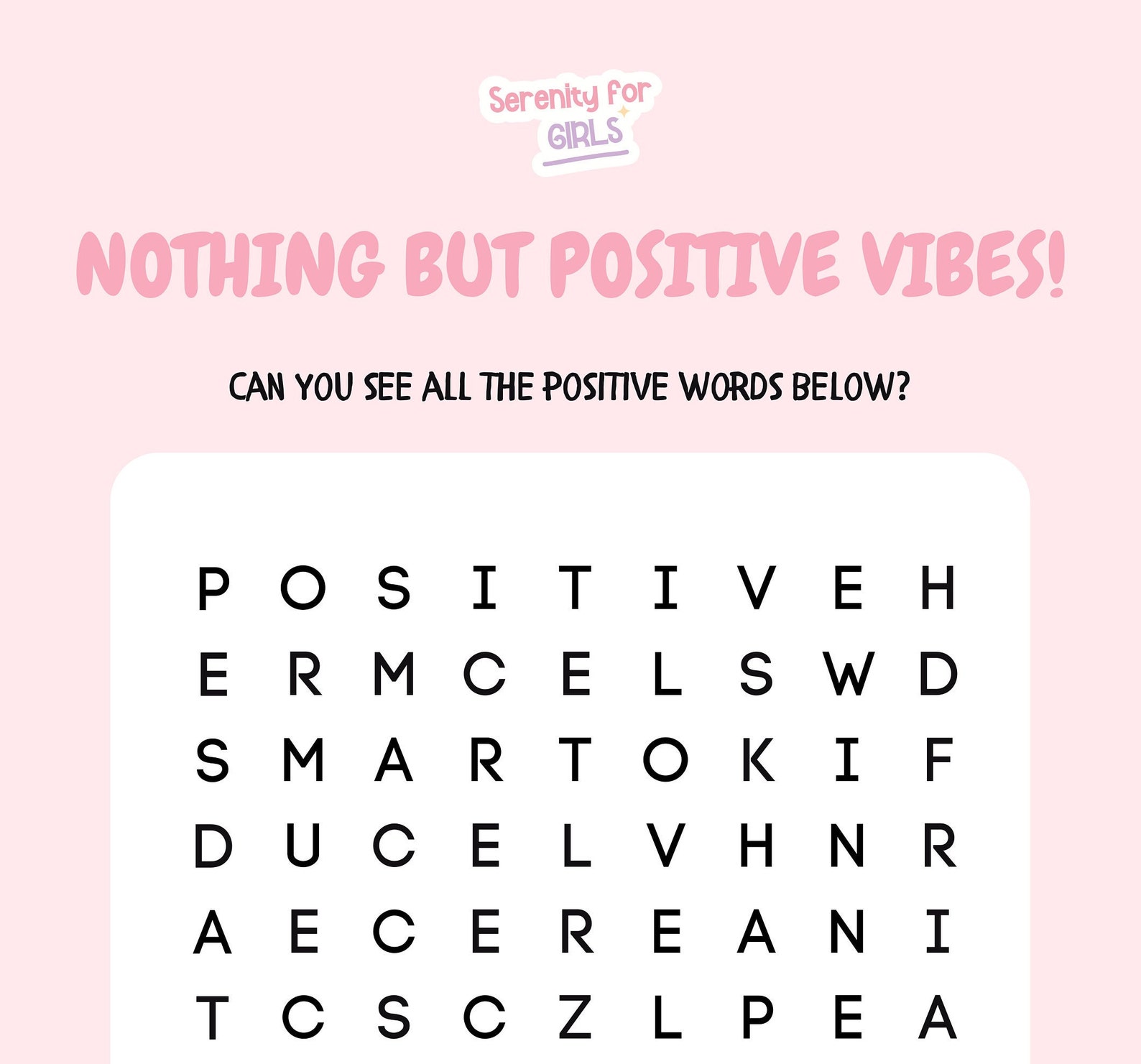 Wordsearch Activity Positive Wordsearch Activities for Kids ...