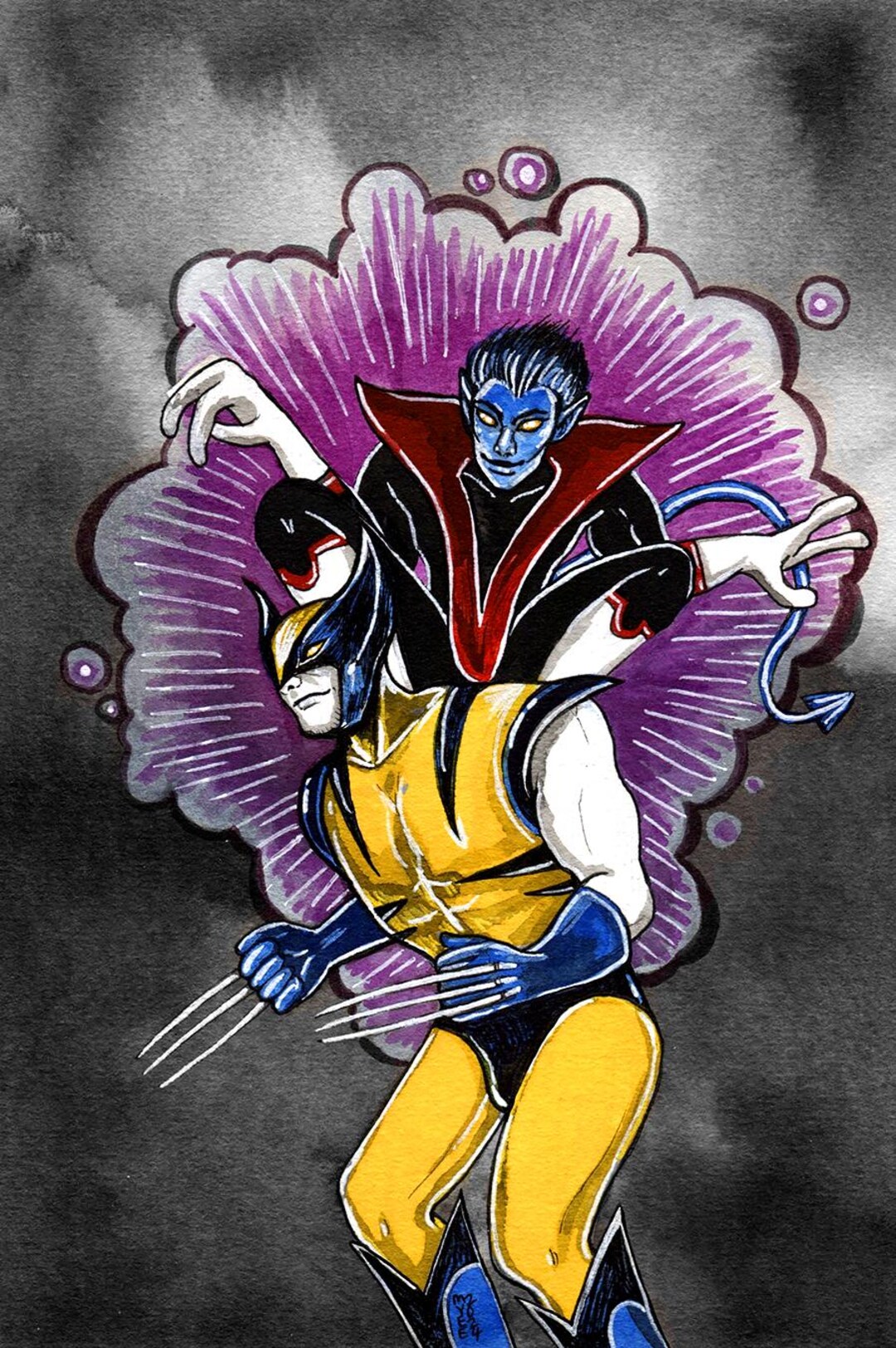 Wolverine & Nightcrawler Original Ink Drawing - Etsy