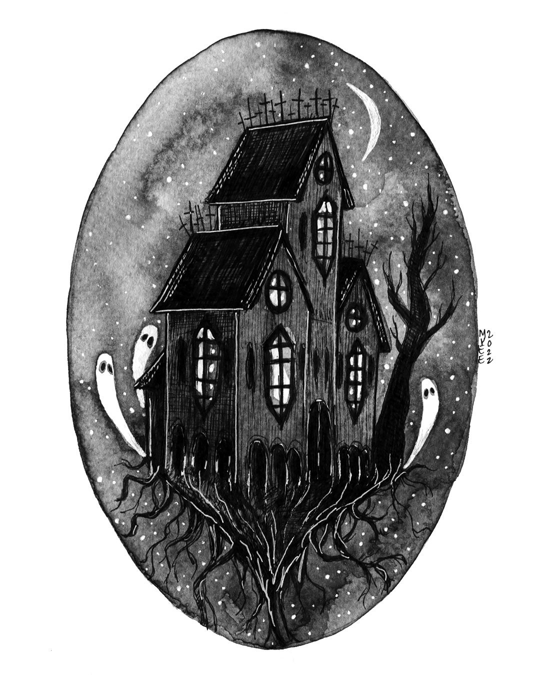 Haunted, Original Ink Drawing - Etsy