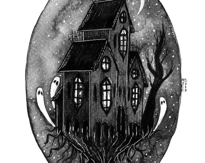 Haunted House Print, Pen & Ink Illustration (11x17) - Etsy Canada