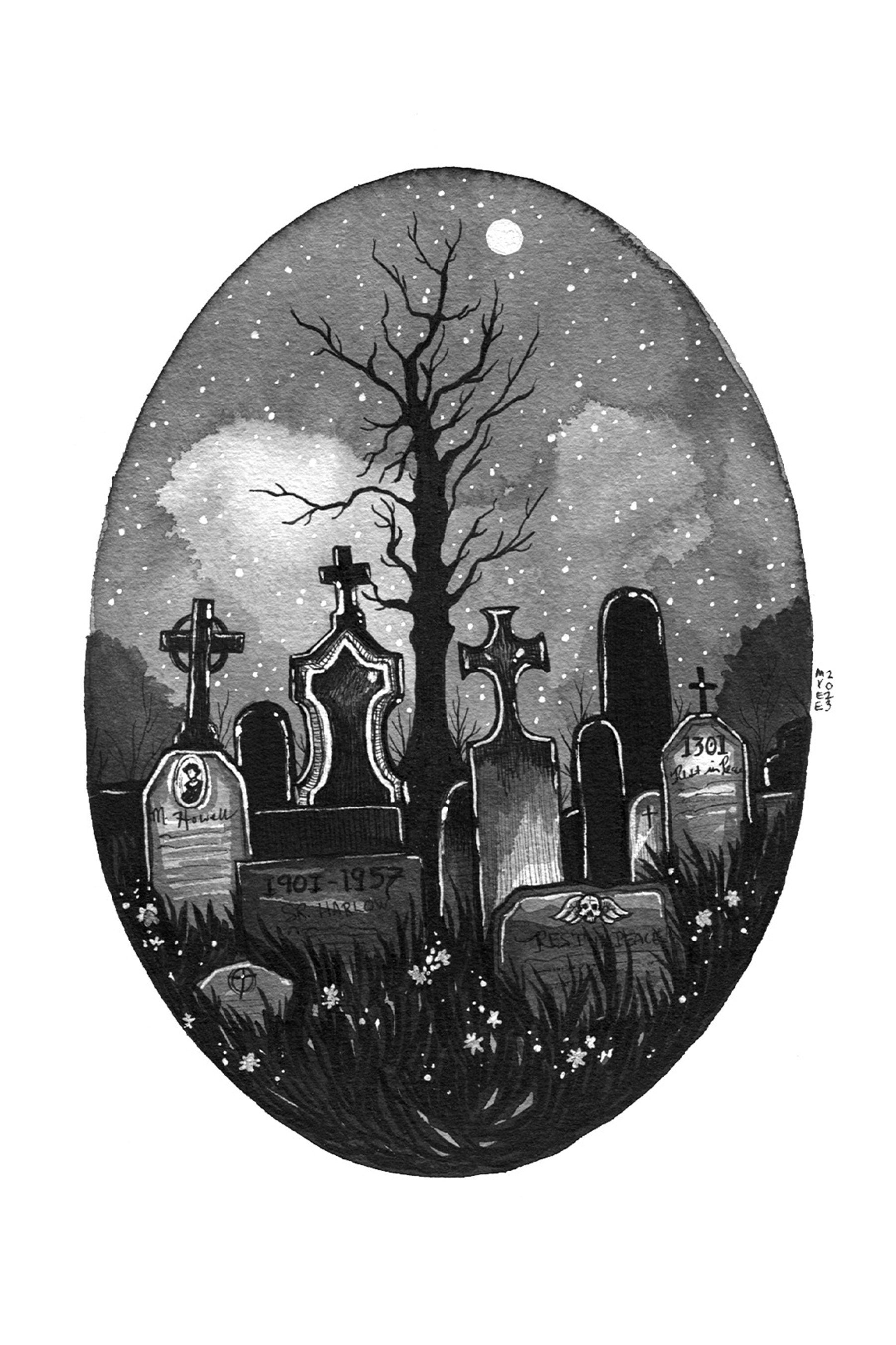 Creepy Graveyard Drawing