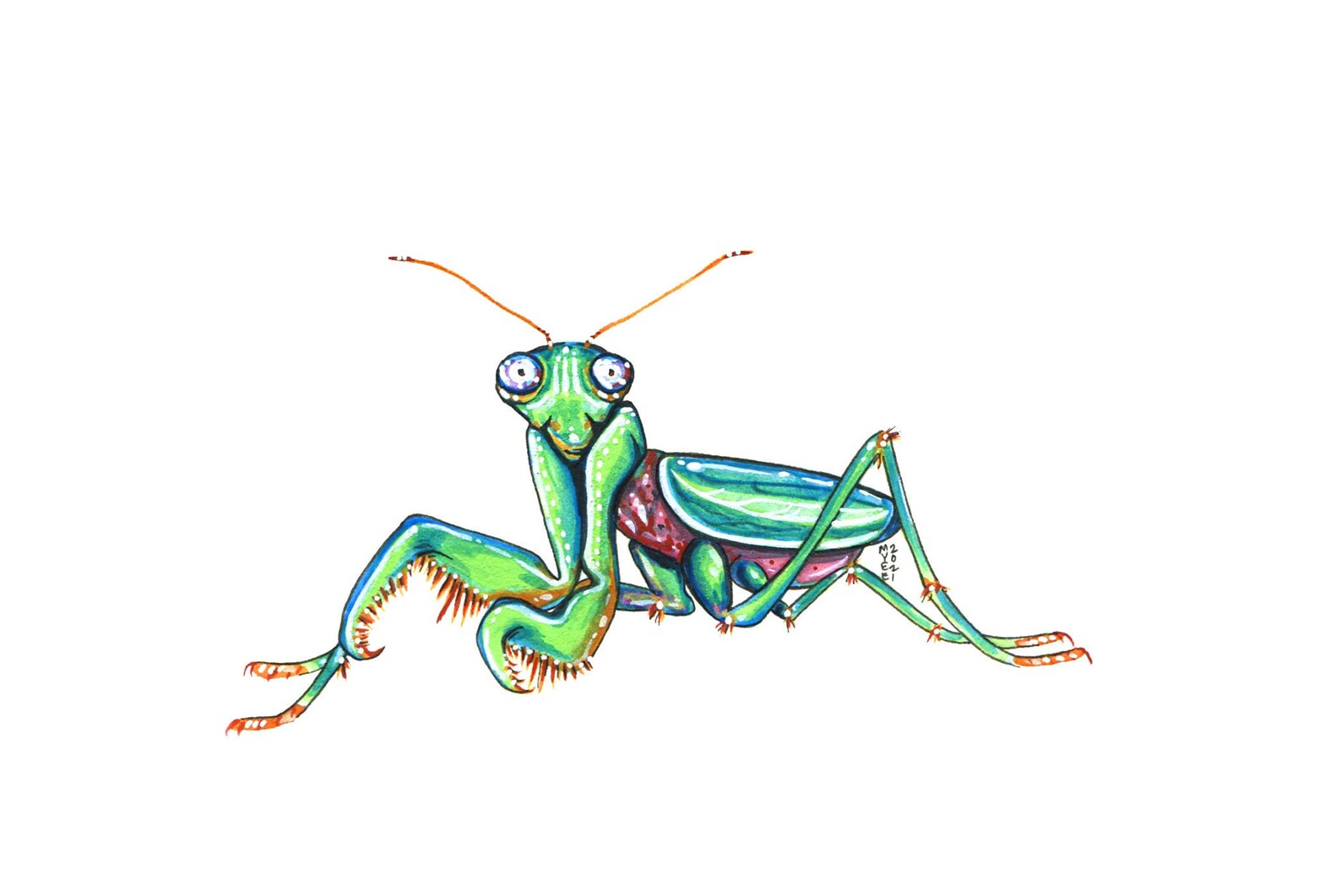 Blue Jade Praying Mantis, Original Watercolor Painting - Etsy