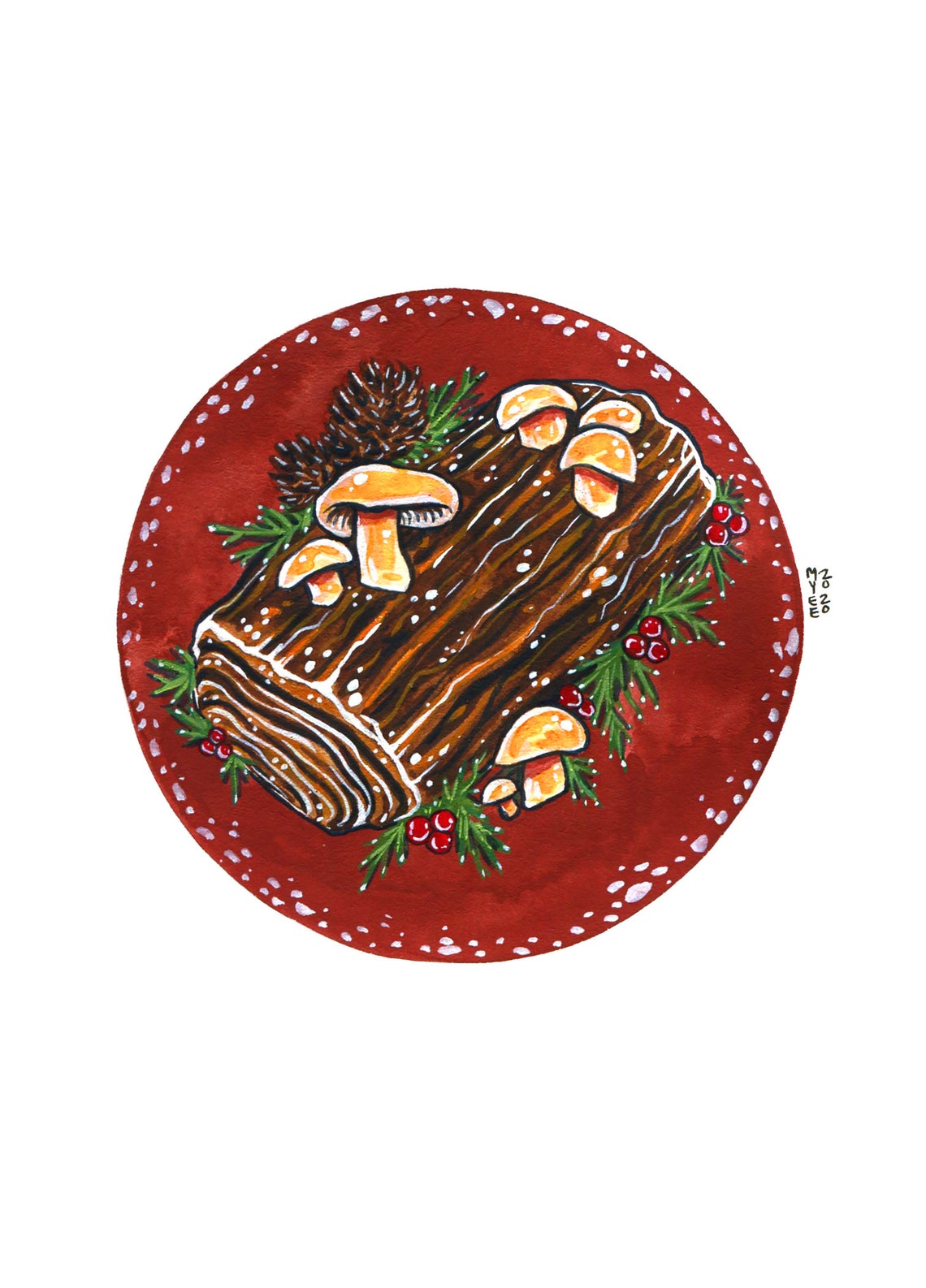 Yule Log Original Watercolor Painting - Etsy Denmark