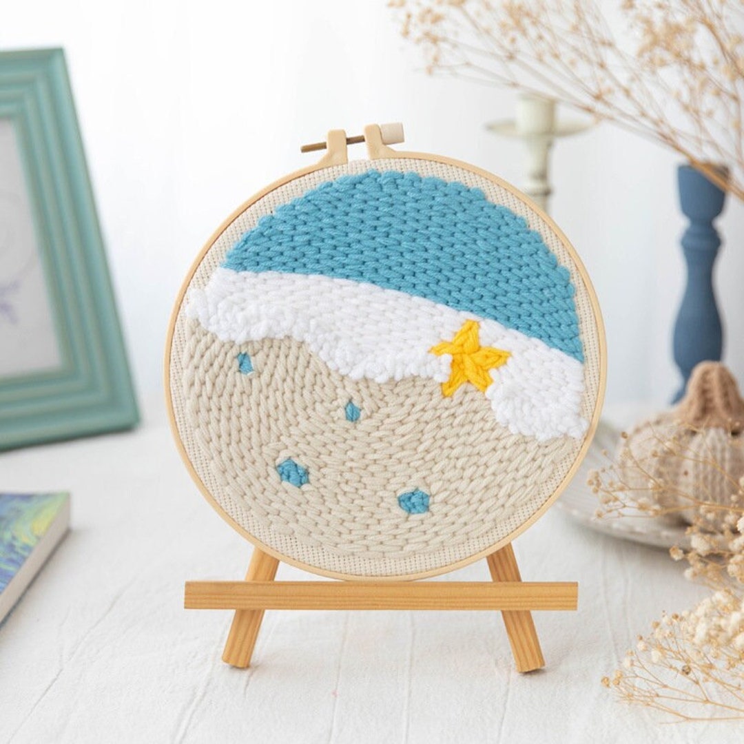 Sea&beach Punch Needle Kit DIY Craft Supplies Beginner Needlepoint Hoop ...
