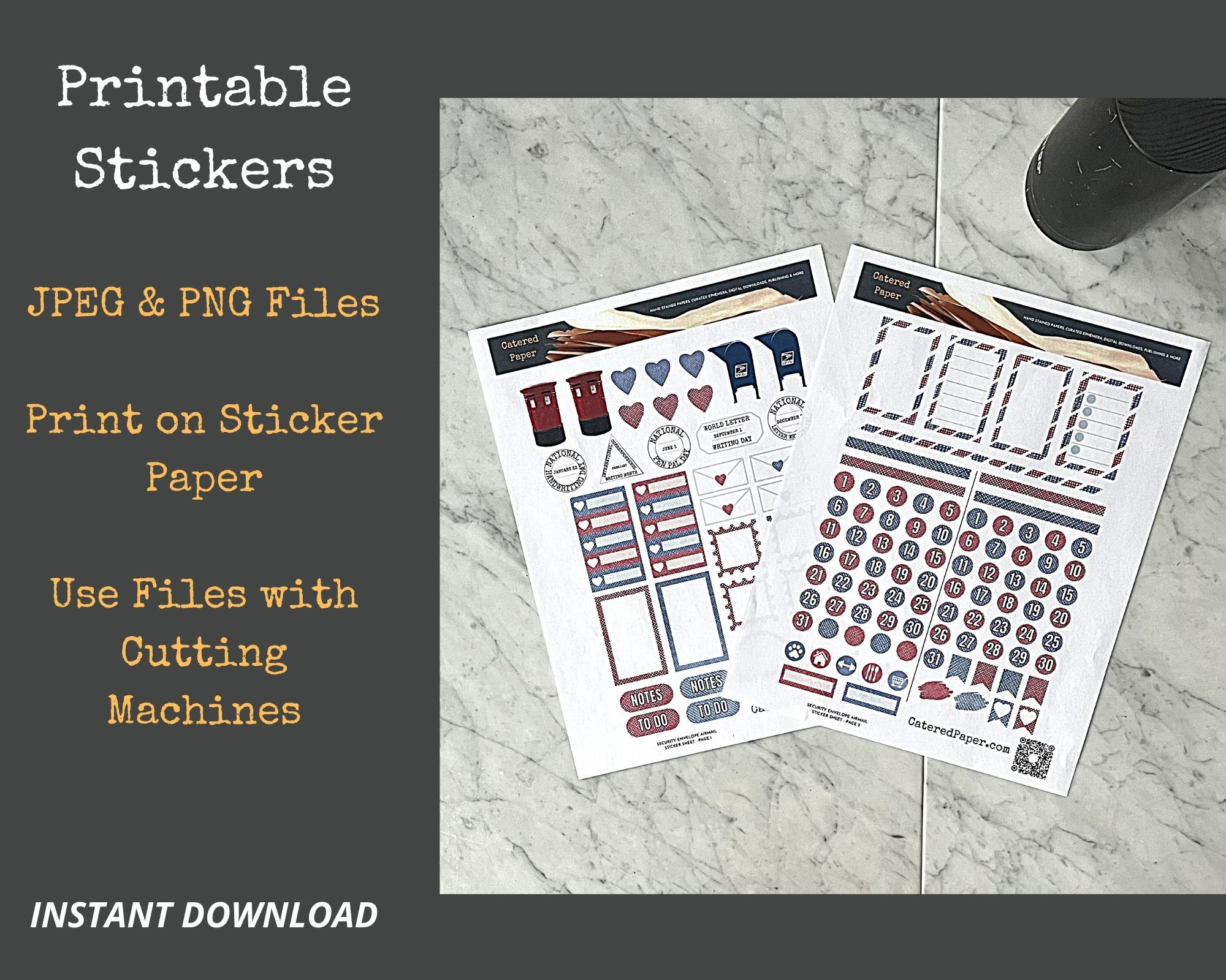 Air Mail Themed Printable Stickers JPEG & PNG Files, Digital Download ...