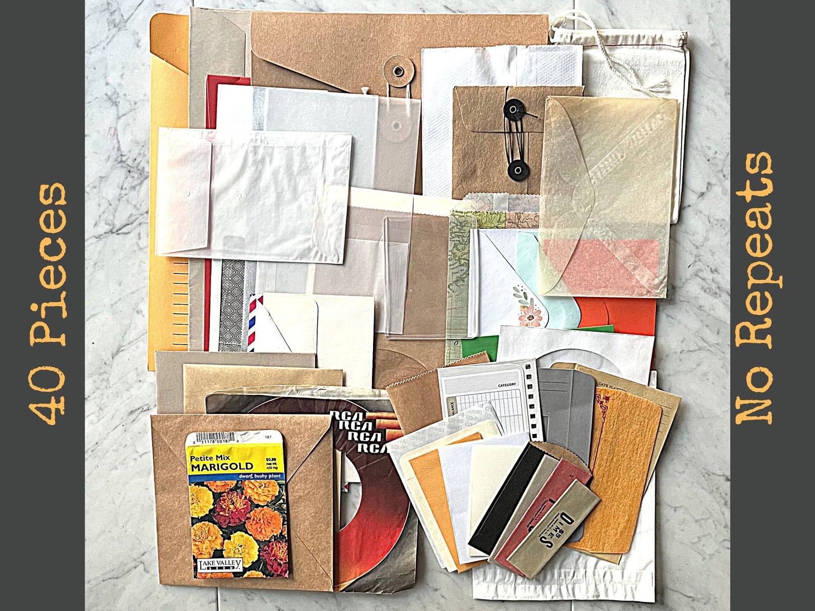 40 Piece Junk Journal Envelope Kit - Variety of Sacks, Sleeves ...