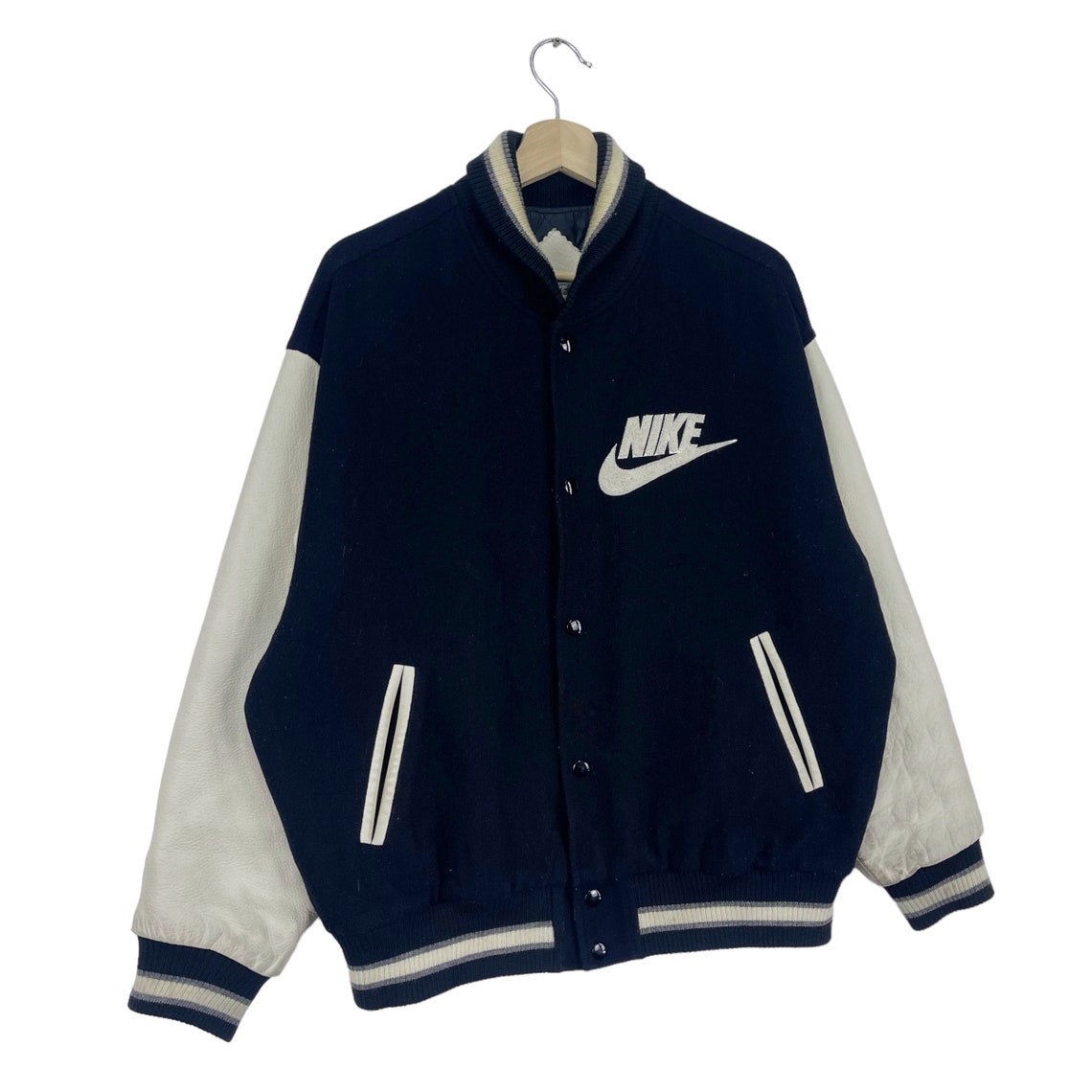 Vintage Nike Letterman Jacket Wool/leather Patches Logo Varsity Jacket ...