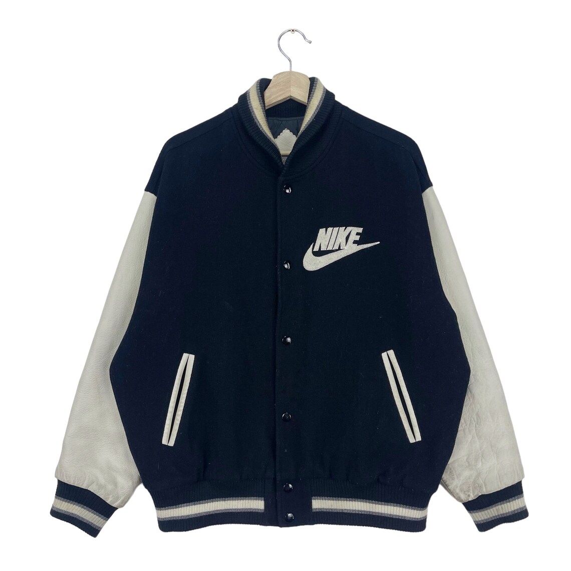 Vintage Nike Letterman Jacket Wool/leather Patches Logo Varsity Jacket ...