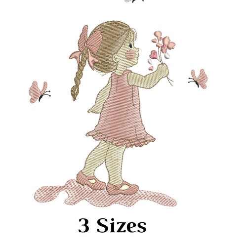 Girl Embroidery Designs With Flowers Embroidery Drawing - Etsy