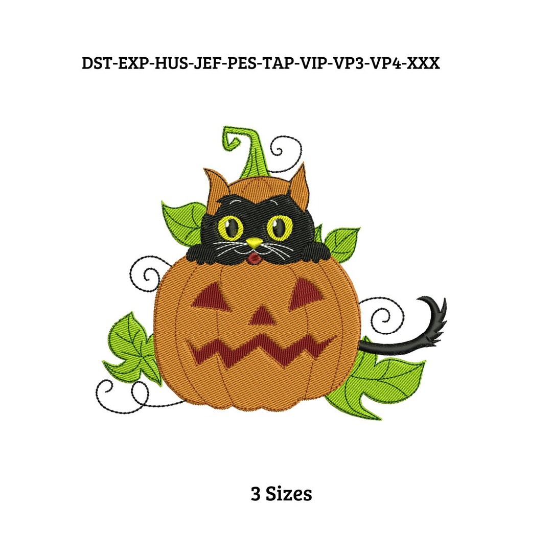 Pumpkin Cat Halloween Embroidery Design, 3 Sizes, Instant Download - Etsy