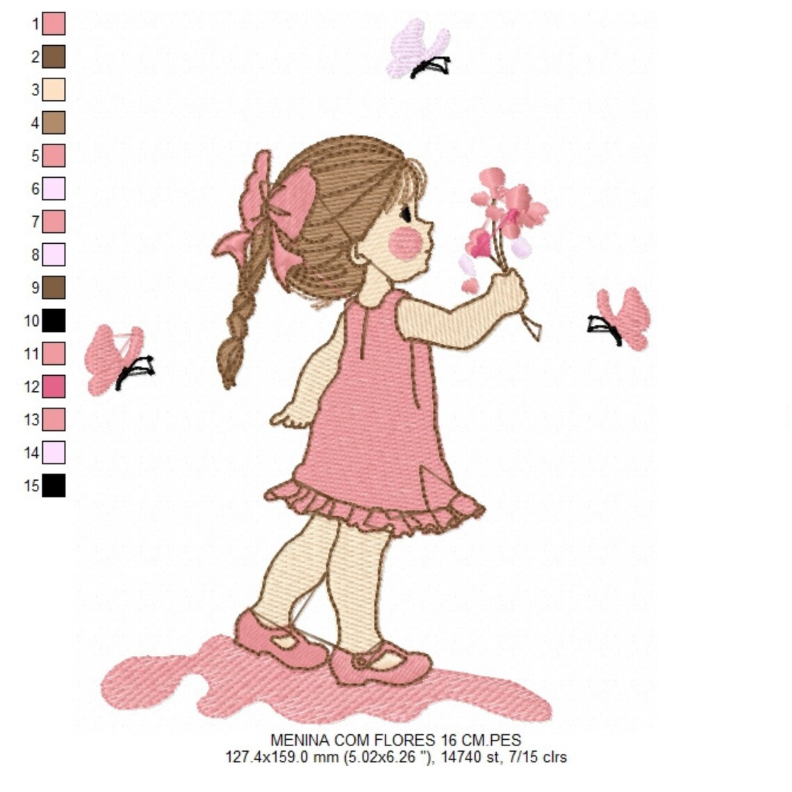 Girl Embroidery Designs With Flowers Embroidery Drawing - Etsy
