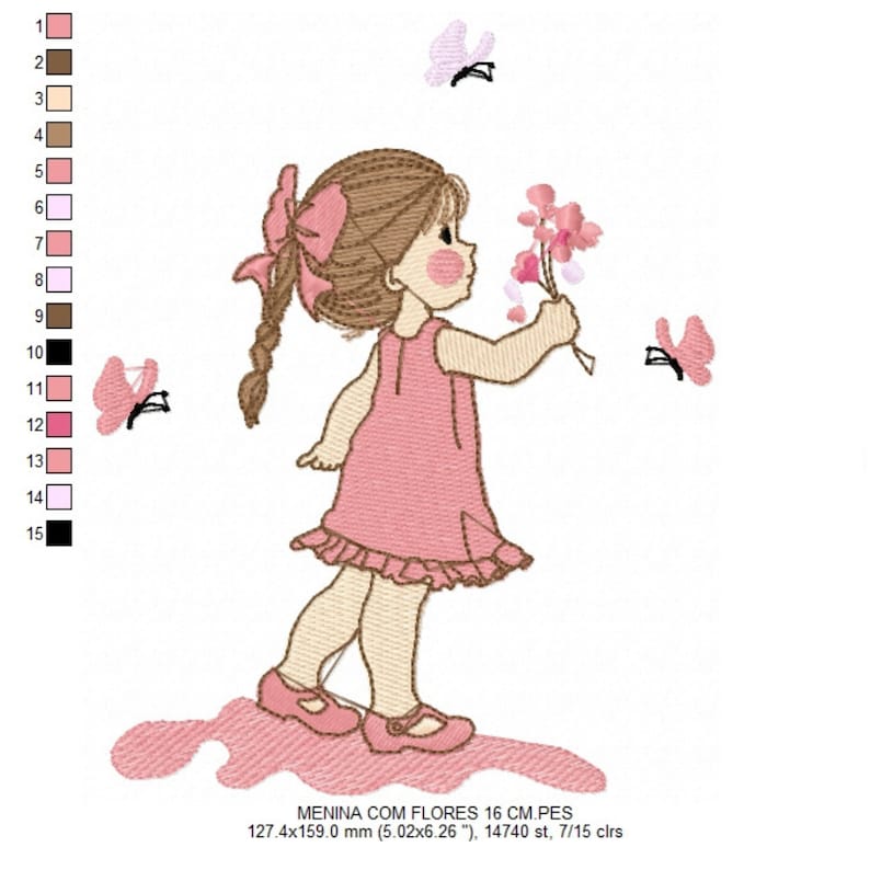 Girl Embroidery Designs With Flowers Embroidery Drawing - Etsy