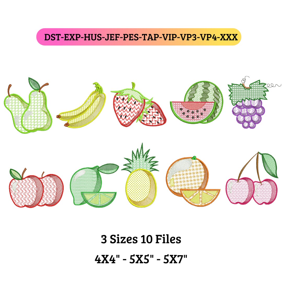 Fruit Machine Embroidery Designs Set With 10 Designs, Fruit Embroidery ...
