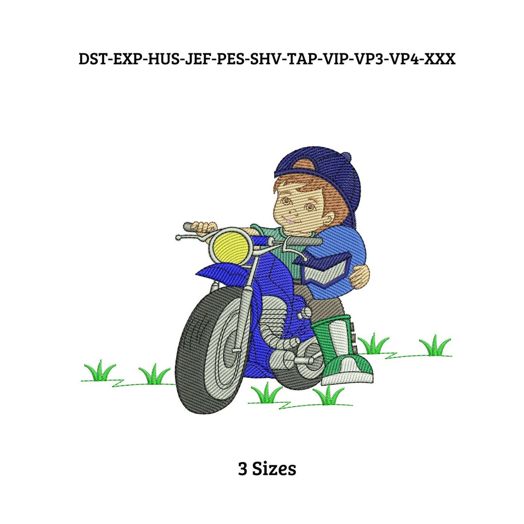 Boy on Motorbike Embroidery Designs - Embroidery Machine for Boys on an ...