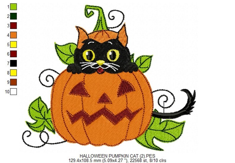 Pumpkin Cat Halloween Embroidery Design, 3 Sizes, Instant Download - Etsy