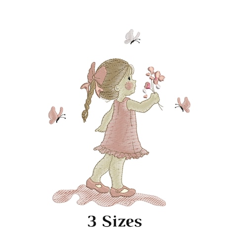 Girl Embroidery Designs With Flowers Embroidery Drawing - Etsy