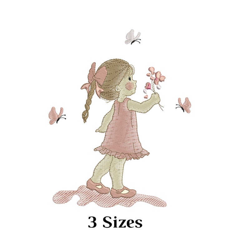 Girl Embroidery Designs With Flowers Embroidery Drawing - Etsy