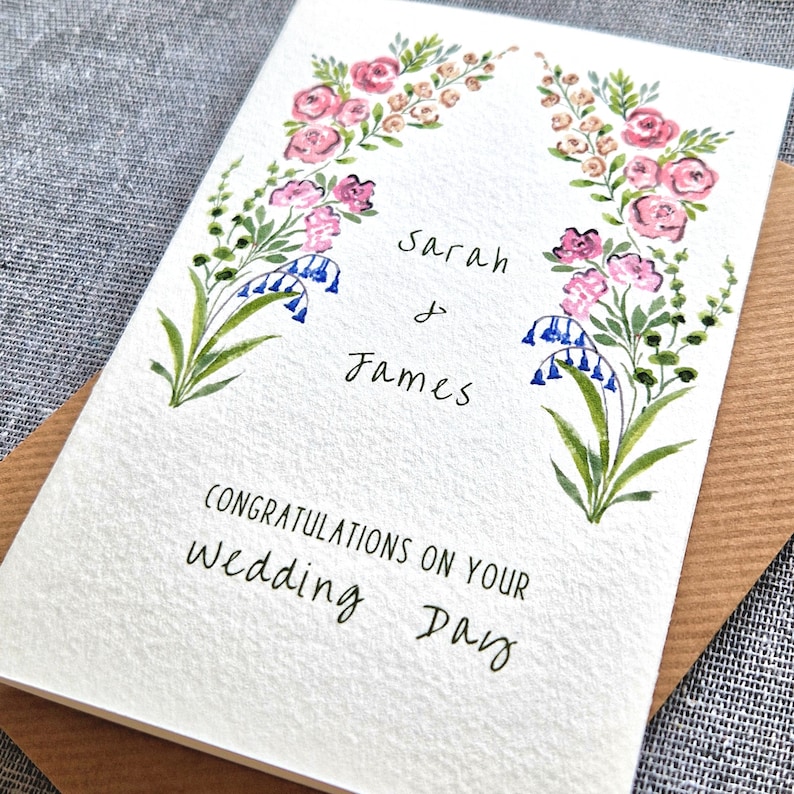 Personalised Wedding Card Handmade Watercolour Card - Etsy