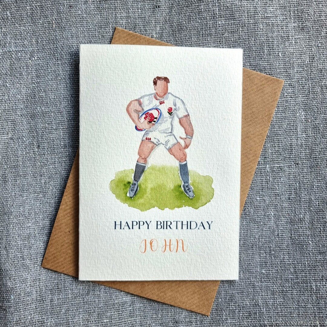 Rugby Birthday Card | Customised Text, Hand Made Watercolour, Rugby Fan ...