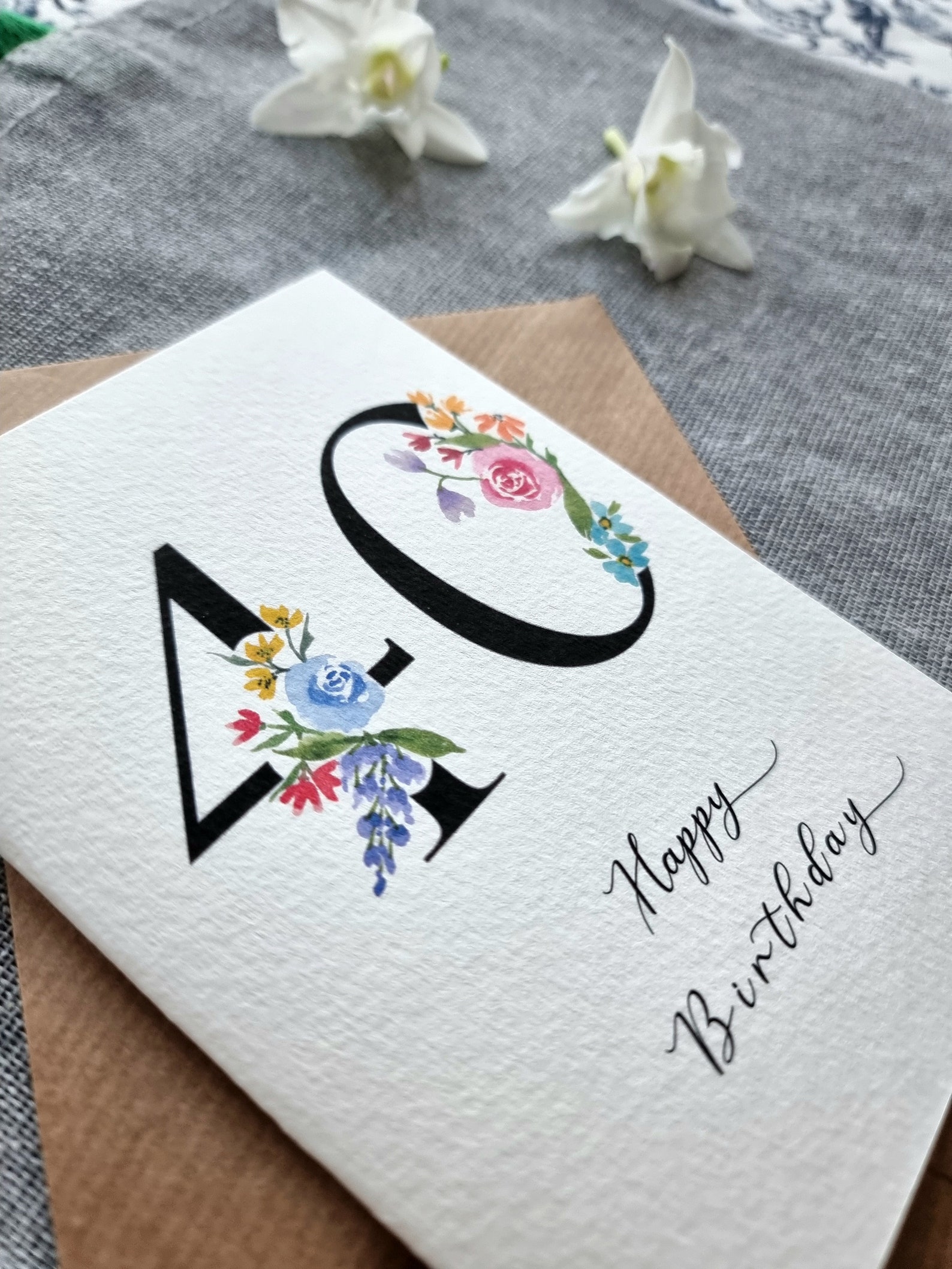 Personalised 40th Birthday Card Add a Name Watercolour - Etsy