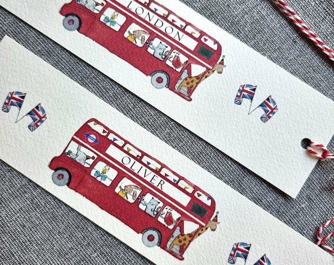 Personalised London Bus Bookmark | Animal Party, Doubledecker, Add Name ...