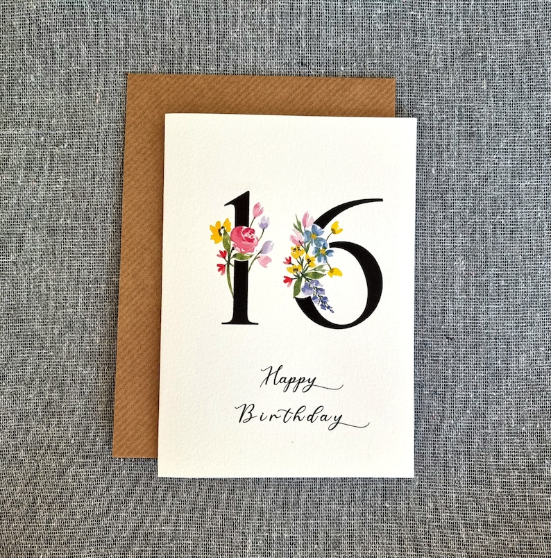 Personalized 16th Birthday Card | Floral Watercolor Design - Etsy